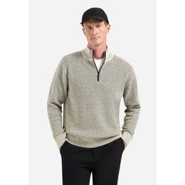 Stehkragenpullover NO EXCESS "NO EXCESS Melierter Half-Zip-Sweater", Herren, Gr. L, stone, 55% Baumwolle, 25% Polyacryl, 15% Polyester, 5% Polyamid, Pullover Stehkragenpullover