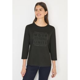 3/4-Arm-Shirt Cecil, Damen, Gr. M (40), raw khaki, Web, 50% Baumwolle, 50% Modal, bedruckt, comfort fit normal, U-Boot-Ausschnitt, abgesteppt, Shirts 3/4-Arm-Shirt, mit U-Boot-Ausschnitt