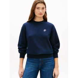 Sweatshirt Tommy Hilfiger "TH SCRIPT REG SWEATSHIRT", Damen, Gr. XS (34), schwarz night navy, Sweatware, Obermaterial: 83% Baumwolle, 13% Polyester, 4% Elasthan, unifarben, gerade normal, Rundhals, Sweatshirts Sweatshirt, mit kleinem Logo-Stick