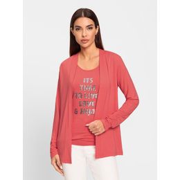 T-Shirt Heine "Twinset", Damen, Gr. 40, orange (koralle), 95% Viskose, 5% Elasthan, gemustert, mehrfarbig, Rundhals, Shirts T-Shirt