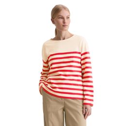 Marc O'Polo Langarmshirt MARC O'POLO "aus garngef&auml;rbtem Heavy-Slub-Jersey", Damen, Gr. XXS, medium rot, Obermaterial: 100% Baumwolle, gestreift, Basic, relaxed fit, Rundhals, normaler Saum, Shirts Langarmshirt
