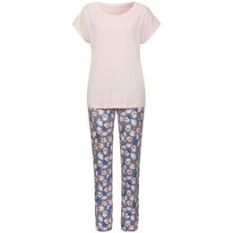Vivance Dreams Damen Pyjama, Gr. 36rosa, blau, Single Jersey, Obermaterial: 50% Baumwolle, 50% Viskose, gebl&uuml;mt, Homewear-Sets, Mit sch&ouml;nem