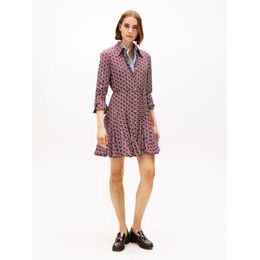 Minikleid Tommy Hilfiger "VIS TWILL LS MINI DRESS", Damen, Gr. 36, N-Gr, logo print navy, Web, Obermaterial: 100% Viskose, gemustert, regular fit, Kleider Minikleid