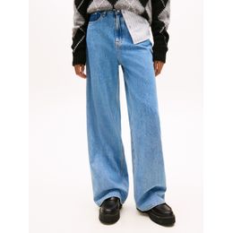Loose-fit-Jeans Tommy Jeans "CLAIRE HR WD", Damen, Gr. 27, L&auml;nge 32, blau (denim light), Denim/Jeans, Obermaterial: 99% Baumwolle, 1% Elasthan, Abriebeffekte, weit kn&ouml;chellang, Jeans