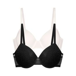Halbschalen-BH Dorina "Emersyn", Damen, Gr. 80, Cup C, schwarz (schwarz, ivory), Obermaterial: 64% Polyamid, 27% Polyester, 9% Elasthan, BHs, gepolsterte Cups, st&uuml;tzende B&uuml;gel