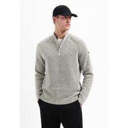 Stehkragenpullover NO EXCESS "NO EXCESS Melierter Half-Zip-Pullover", Herren, Gr. XXL, kit, 63% Polyester, 37% Baumwolle, Pullover Stehkragenpullover
