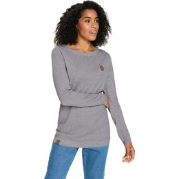 Damen Longpullover mit 50% Baumwolle grau-meliert, Gr&ouml;&szlig;e 48