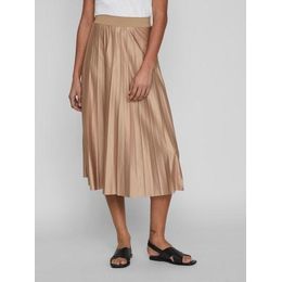 Plisseerock Vila "VINITBAN SKIRT - NOOS", Damen, Gr. L (40), beige (sandshell), Web, Obermaterial: 96% Polyester, 4% Elasthan, unifarben, regular fit knieumspielend, R&ouml;cke