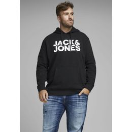 Jack & Jones PlusSize Kapuzensweatshirt "CORP LOGO SWEAT HOOD", Herren, Gr. XXL, schwarz, angeraute Sweatware, Obermaterial: 70% Baumwolle, 30% Polyester, JACK & JONES PLUSSIZE, bedruckt, normal normal, Rundhals, B&uuml;ndchen, Sweatshirts, Bis Gr&ouml;&szlig;e 6XL