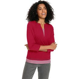 Damen 2-in-1-Shirt mit gestreiften Eins&auml;tzen rot-wei&szlig;, Gr&ouml;&szlig;e 52
