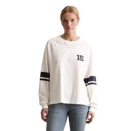 Marc O'Polo Langarmshirt MARC O'POLO DENIM "mit Streifen-Prints am &Auml;rmel", Damen, Gr. S, silky wei&szlig;, Obermaterial: 100% Baumwolle, unifarben, Basic, relaxed fit, Rundhals, normaler Saum, Shirts Langarmshirt