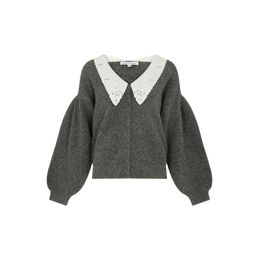 Lily & Lionel Strickjacke LILY AND LIONEL "Suzzanna Embroidered Collar Cardigan Damen", Damen, Gr. 36, charcoal grau, 44% Polyester, 36% Polyacryl, 10% Nylon, 6% Wolle, 4% Elasthan, Strickjacken Strickjacke
