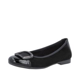 Ballerina Remonte, Damen, Gr. 38, schwarz, Lacklederimitat, Veloursleder, Schuhe Ballerina, Ballerina, Businessschuh, Festtagsschuh mit Lackspitze