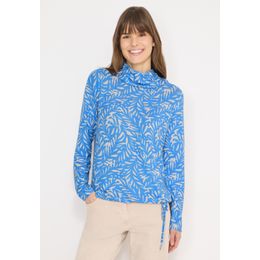 Cecil Damen Langarmshirtfountain blau melange, Gr. XXL, gemustert, Stoff, 67% Viskose, 28% Polyester, 5% Elasthan, Shirts, mit Schalkragen