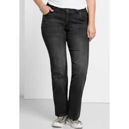 sheego Damen Bootcut-Jeans mit Used-Effekten, black denim, Gr&ouml;&szlig;e 108