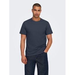Only & Sons Rundhalsshirt ONLY & SONS "ONSMAX LIFE REG SS STITCH TEE", Herren, Gr. S, blau (blau nights), Single Jersey, Obermaterial: 100% Baumwolle, unifarben, regular fit normal, Rundhals, Shirts Rundhalsshirt, Baumwolle, normal geschnitten