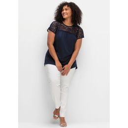 sheego Damen Spitzenshirt in A-Linie, tiefblau, Gr&ouml;&szlig;e 52/54