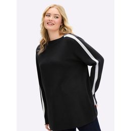 sheego Gro&szlig;e Gr&ouml;&szlig;en Strickpullover mit Jacquard-Streifen, schwarz-ecru, Gr&ouml;&szlig;e 48/50 - Damen