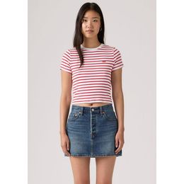 Levi's T-Shirt LEVI'S "ESSENTIAL SPORTY TEE", Damen, Gr. L (40), stripe hellwei&szlig; urban rot, Feinripp, Obermaterial: 96% Baumwolle, 4% Elasthan, figurbetont taillenlang, Rundhals, Shirts T-Shirt, Feinripp- Qualit&auml;t