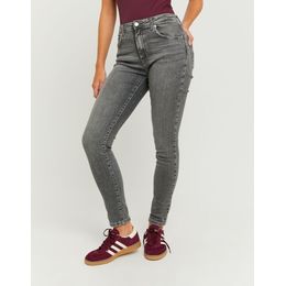 Skinny-fit-Jeans Tally Weijl "SPADEPUMPMR", Damen, Gr. 34, N-Gr, grau wash, Denim/Jeans, Obermaterial: 98% Baumwolle, 2% Elasthan, Abriebeffekte, skinny fit lang, Jeans, Baumwollmischung, skinny fit
