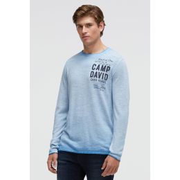 CAMP DAVID Herren Rundhalspulloverelectric sky, Gr. 4XL, bedruckt, Material: 100% Baumwolle, Pullover, mit Rolls&auml;umen