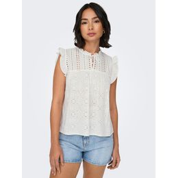 Blusenshirt Only, Damen, Gr. L, wei&szlig; (cloud dancer), Web, Obermaterial: 100% Baumwolle, unifarben, regular fit normal, hoch geschlossener Ausschnitt, Shirts Blusenshirt, mit Lochstickerei