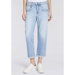 Boyfriend-Jeans Herrlicher "Shyra Tap Denim", Damen, Gr. 32, N-Gr, bleach, Denim/Jeans, Obermaterial: 99% Baumwolle, 1% Elasthan, Destroyed-Effekte, straight fit 7/8-L&auml;nge, Jeans, High Waist mit Umschlagsaum