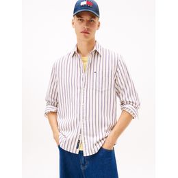 Langarmhemd Tommy Jeans "TJM STRIPE TWILL", Herren, Gr. L, N-Gr, ancient wei&szlig;, stripes, Web, Obermaterial: 100% Baumwolle, relaxed fit normal, Manschette, Hemden, gestreift, relaxed fit