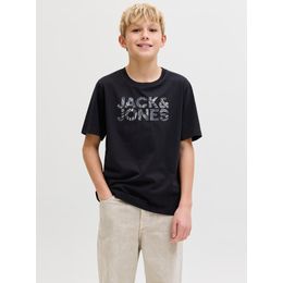 Jack & Jones T-Shirt JACK & JONES JUNIOR "JJEJEFF LOGO TEE SS SN JNR", Jungen, Gr. 164, schwarz, Single Jersey, Obermaterial: 100% Baumwolle, bedruckt, relaxed fit normal, Rundhals, Shirts T-Shirt