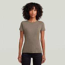 G-Star Raw T-Shirt G-STAR "Slim Rib Wmn", Damen, Gr. M, turf, Single Jersey, Obermaterial: 98% Baumwolle, 2% Elasthan, unifarben, slim fit h&uuml;ftlang, Rundhals, abgesteppte Kante, Shirts T-Shirt, in Rundhalsform