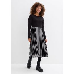 bonprix Baumwoll-Jerseykleid Midil&auml;nge, schwarz, Gr.40/42 (M), Kniebedeckendes Jerseykleid mit figurumspielendem Schnitt, aus 100% Baumwolle