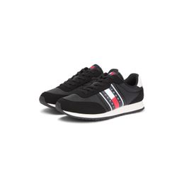 Sneaker Tommy Jeans "TJM CLASSIC RUNNER", Herren, Gr. 44, schwarz, Textil, Veloursleder, unifarben mit Farbeins&auml;tzen, Schuhe Sneaker, Freizeitschuh, Halbschuh, Schn&uuml;rer mit Kontrastbes&auml;tzen