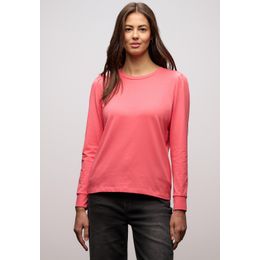Langarmshirt Street One, Damen, Gr. 36, striking coral, Jersey, Obermaterial: 95% Baumwolle, 5% Elasthan, unifarben, normal h&uuml;ftbedeckend, Rundhals, B&uuml;ndchen, Shirts Langarmshirt, mit Raffung an der Schulter