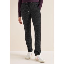 Jogger Pants Cecil, Damen, Gr. L, L&auml;nge 30, schwarz, Stoff, 51% Viskose, 32% Nylon, 12% Polyester, 5% Elasthan, unifarben mit Farbeinsatz, comfort fit kn&ouml;chellang, Hosen, in Salt und Pepper-Optik