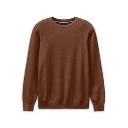 Rundhalspullover Bugatti "Regular Fit", Herren, Gr. L, 70, braun, Strick, 100% Baumwolle, unifarben, regular fit, Rundhals, Pullover Rundhalspullover, mit einer Struktur