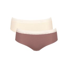 Hipster Sloggi "GO Ribbed", Damen, Gr. S, braun (braun, light combination), Feinripp, Obermaterial: 95% Polyamid, 5% Elasthan, clean, unifarben, figurbetont, Unterhosen, Feinripp, Stretch-Spitze, Baumwollmix, bequem, elastisch, weich