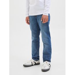 Jack & Jones Slim-fit-Jeans JACK & JONES JUNIOR "JJIGLENN JJORIGINAL SQ 902 NOOS JNR", Jungen, Gr. 164, N-Gr, blau (blau denim), Denim/Jeans, Obermaterial: 76% Baumwolle, 22% Polyester, 2% Elasthan, Abriebeffekte, slim fit kn&ouml;chellang, Jeans Slim-fit-Jeans