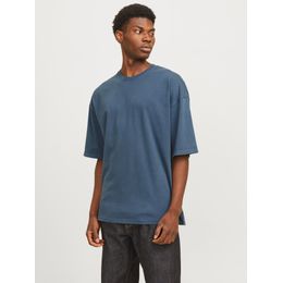 Jack & Jones Rundhalsshirt JACK & JONES "JJECHARGE FADED TEE O-NECK NOOS", Herren, Gr. L, blau (mood indigo), Jersey, Obermaterial: 100% Baumwolle, unifarben, oversize taillenbedeckt, Rundhals, gerader Abschluss, Shirts Rundhalsshirt, mit Rundhalsausschnitt