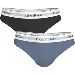 Tanga "THONG 2PK", Damen, Gr. M (38), schwarz, blau tulip, Jersey, Obermaterial: 53% Baumwolle, 35% Modal, 12% Elasthan, Calvin Klein Underwear, unifarben, k&ouml;rpernah, Unterhosen Tanga, K&ouml;rpernahe Passform mit elastischem Bund