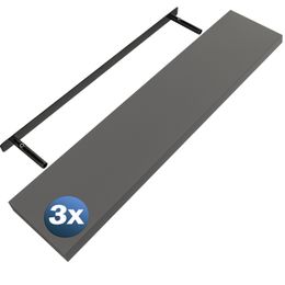 DeubaXXL DE Wandregal Schweberegal 110cm 3er-Set Grau + Halterung 997083