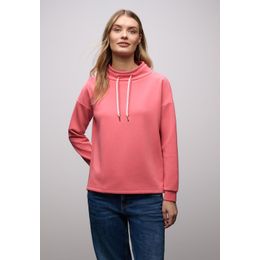 Sweatshirt Street One, Damen, Gr. 38, striking coral, Sweatware, Obermaterial: 46% Modal, 46% Polyester, 8% Elasthan, unifarben, bequem h&uuml;ftbedeckend, Rundhals, B&uuml;ndchen, Sweatshirts Sweatshirt, mit Stehkragen und Kordelzug