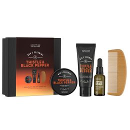 Scottish Fine Soaps Men's Grooming Thistle & Black Pepper Face & Beard Kit (1x75ml tube, 1x30ml Oil, 1x95ml Balm, 1 x Comb)