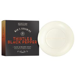 Scottish Fine Soaps Men's Grooming Thistle & Black Pepper Face & Beard Soap 100g in Carton