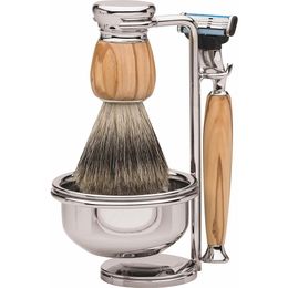 ERBE&reg; Rasiergarnitur Gillette Mach3 4-Tlg Dachshaar, Olivenholz