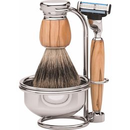 ERBE&reg; Rasiergarnitur Gillette Mach3 4-Tlg Dachshaar, Olivenholz