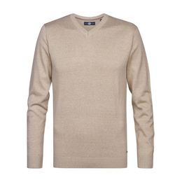 V-Ausschnitt-Pullover PETROL INDUSTRIES "V-Neck Basi", Herren, Gr. S (36), light tan, Feinstrick, Obermaterial: 50% Baumwolle, 50% Polyacryl, unifarben, regular fit normal, V-Ausschnitt, B&uuml;ndchen, Pullover, Materialmix mit Baumwollanteil