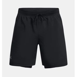 2-in-1-Shorts Under Armour "UA LAUNCH 7 2-IN-1 SHORTS", Herren, Gr. XXL, N-Gr, schwarz, schwarz, reflective, Obermaterial: 100% Polyester, Hosen, f&uuml;r vielseitige Aktivit&auml;ten, leichtes Material