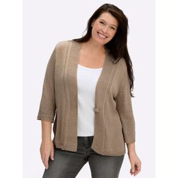 sheego Gro&szlig;e Gr&ouml;&szlig;en Strickjacke in pflegeleichtem B&auml;ndchengarn, beige, Gr&ouml;&szlig;e 50 - Damen