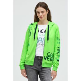 Sweatjacke SOCCX, Damen, Gr. L, neon leaf, Material: 48% Baumwolle, 48% Polyester, 4% Elasthan, bedruckt, regular fit normal, hoch geschlossener Ausschnitt, eingesetzt Rippb&uuml;ndchen, Sweatjacken Sweatjacke, mit Baumwolle