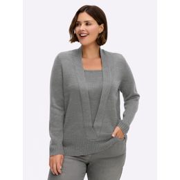 sheego Gro&szlig;e Gr&ouml;&szlig;en 2-in-1-Pullover mit Schalkragen-Optik, grau-meliert, Gr&ouml;&szlig;e 50 - Damen